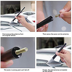 ICBEAMER 3" 76 mm Carbon Fiber Polished Finish & White Aluminum Short Automotive Antenna with Internal Copper Coil Universal Fit AM/FM Radio Antenna Replacement Compatible for Car, Truck and Van
