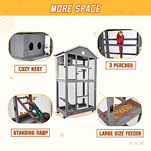 Ketive 65in Outdoor Bird Aviary with Wheels,Wooden Bird Cage Indoor Finches Cage Flight cage Wire Mesh,Easy Clean Tray Perches Nest Feeder