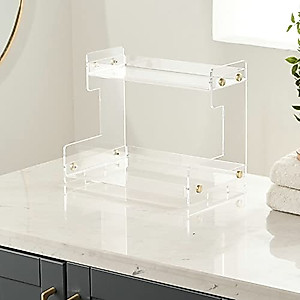 Gudetap Bathroom Organizer Countertop 2-Tier Organizer for Cosmetics Clear Vanity Tray Corner Shelf for Makeup Cosmetic Perfume Acrylic Organizer in Vanity Dresser Bathroom Kitchen Living GTZ2201