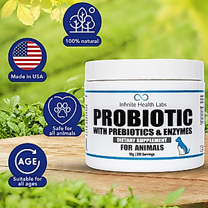 Probiotics for Dogs and Cats - Vet Formulated Made in USA Pet Prebiotic & Enzyme Powder for Digestive, Gut & Immune Health - 200 Servings (50 g)