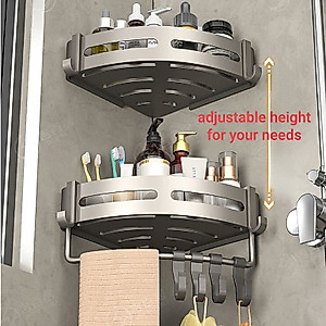GADZHI Corner Shower Caddy Shower Organizer Corner Shower Shelf with Upgraded Enhanced Bar No Drilling Adhesive Stainless Steel Shower Rack for Bathroom Organizer (Triangle Pack 3 - Silver Grey)