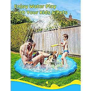 QPAU Non-Slip Splash Pad for Kids and Dog | 0.4 mm Thickened Sprinkler Pool Water Play Mat for Summer and Outdoor | Fun Backyard Water Toy Fountain Mat for Baby Girls Boys or Pet Dog (67"), Blue