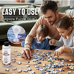 YAKAMOZ Updated Jigsaw Puzzle Glue with Applicator for Adults and Children Clear Water-Soluble Special Craft Puzzle Glue, Non-Toxic and Quick Dry for 3000/4500/5000 Pieces of Puzzle,200ML