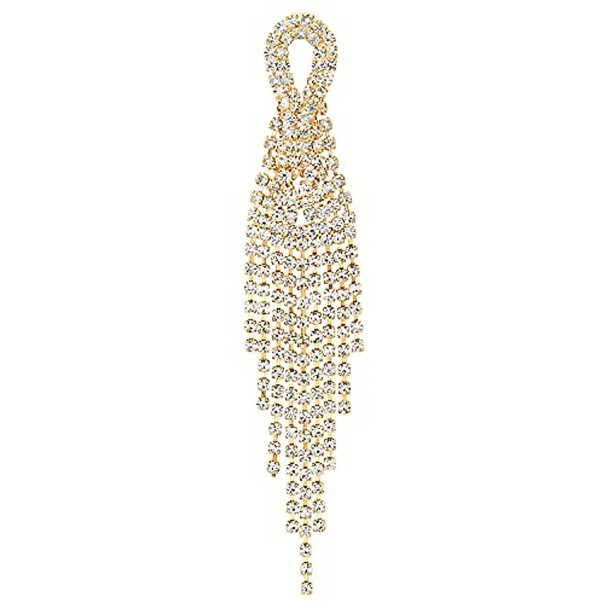 Sparkling Bridal Wedding Prom Rhinestone Tassel Long Dangle Drop Large Gold Color Statement Earrings