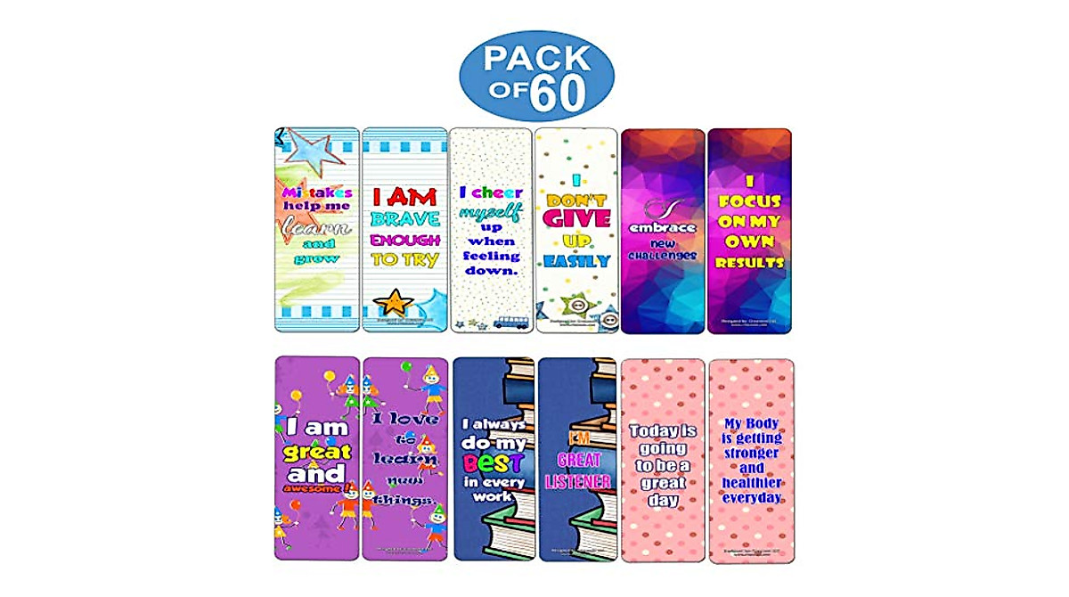 Creanoso Positive Affirmations Bookmarks for Kids - 60 Pack