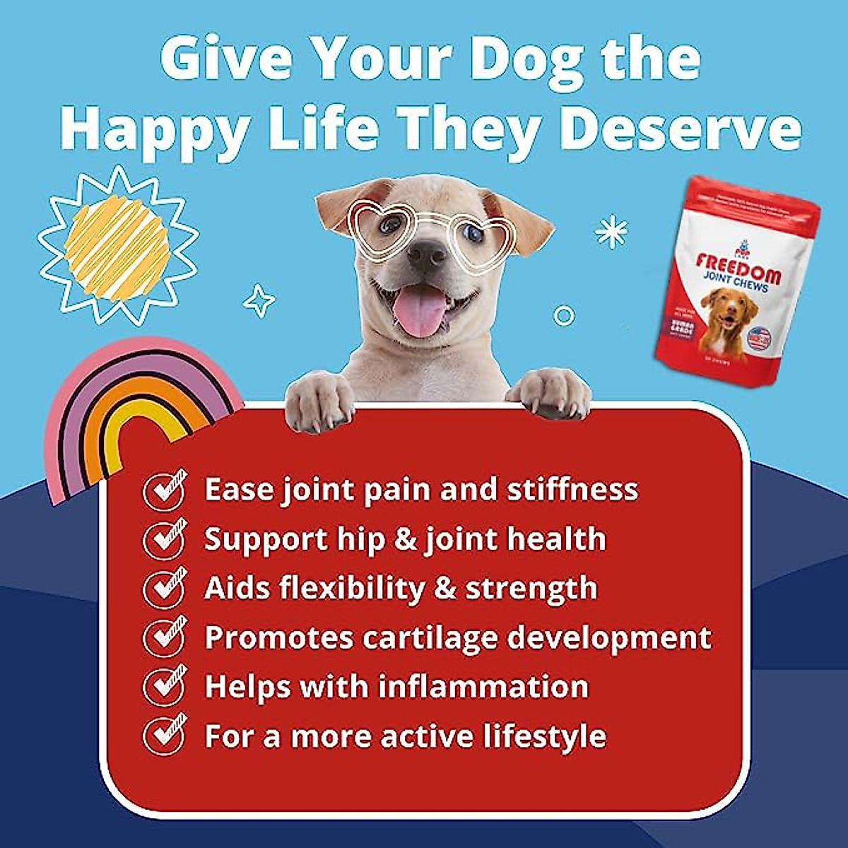 Pup Labs Freedom Joint Chews - Delicious Dog Hip and Joint Supplement - Vitamins Packed with Super Nutrients - Keep Your Pup Happy and Active - Made for All Dogs and Breeds - Made in the USA, 30 chews
