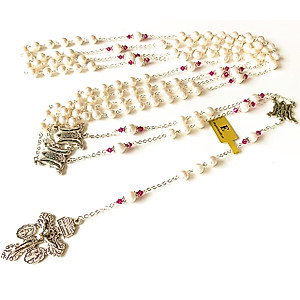 elegantmedical Pearl Cross Necklace lasso STERLING SILVER FATHER BEADS wedding rosary