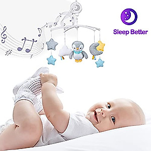 Baby Musical Mobile with Lullabies Music Box, Rotating Penguin Mobile Soother Crib Toy, Gift for Baby Nursery Bed Decoration for Newborn Boys and Girls