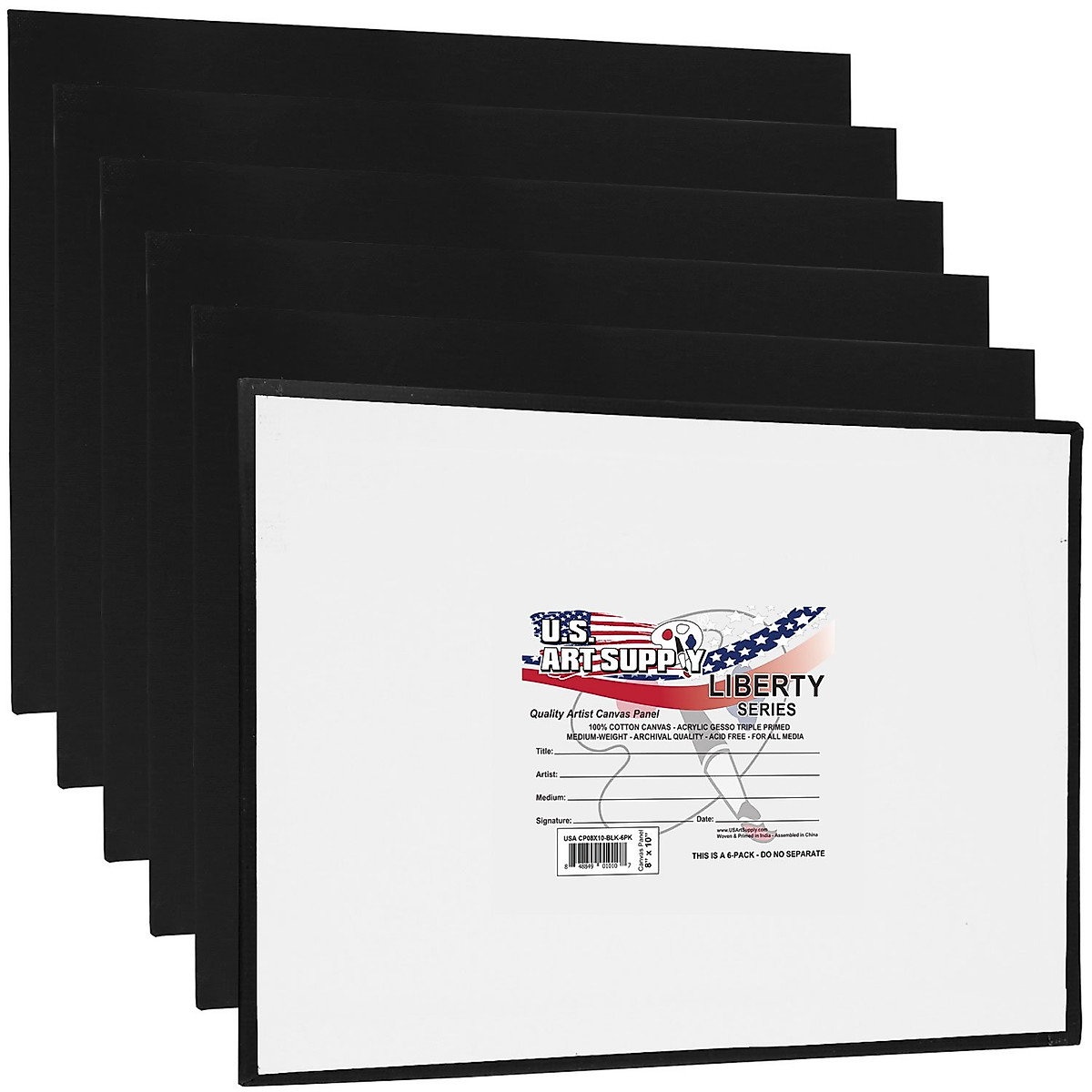 US Art Supply 8 X 10 inch Black Professional Artist Quality Acid Free Canvas Panels 6-Pack (1 Full Case of 6 Single Canvas Panels)