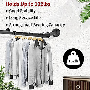 PNBO Wall Mounted Clothes Rack 72" Set of 2,Industrial Pipe Clothing Rack Wall Mounted Max Load 135Lb,Wall Mounted Garment Rack Space-Saving,Clothes Hanging Rod Bar Multi-Purpose Hanging