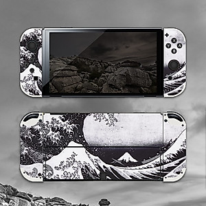 BelugaDesign Wave Switch Skin | Cool Sticker Wrap Vinyl Decal | Painting Japanese Water Ocean Cute | Compatible with Nintendo Switch OLED (Switch OLED, Gray)