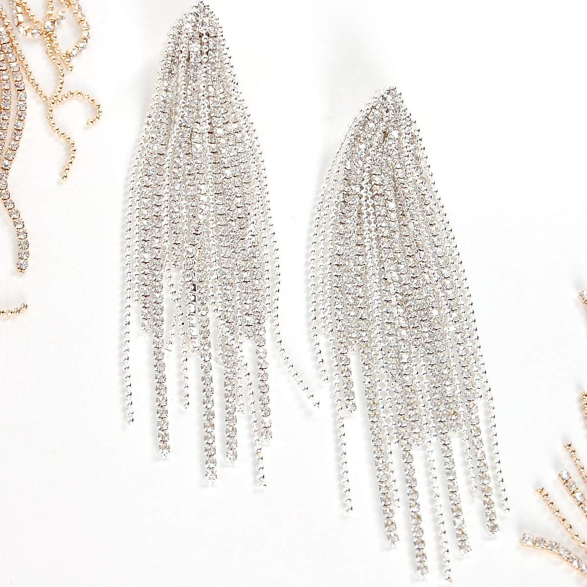 Humble Chic Simulated Diamond Earrings - Oversized Darling Waterfall Tassel CZ Statement Chandelier Studs, Cascade - Silver