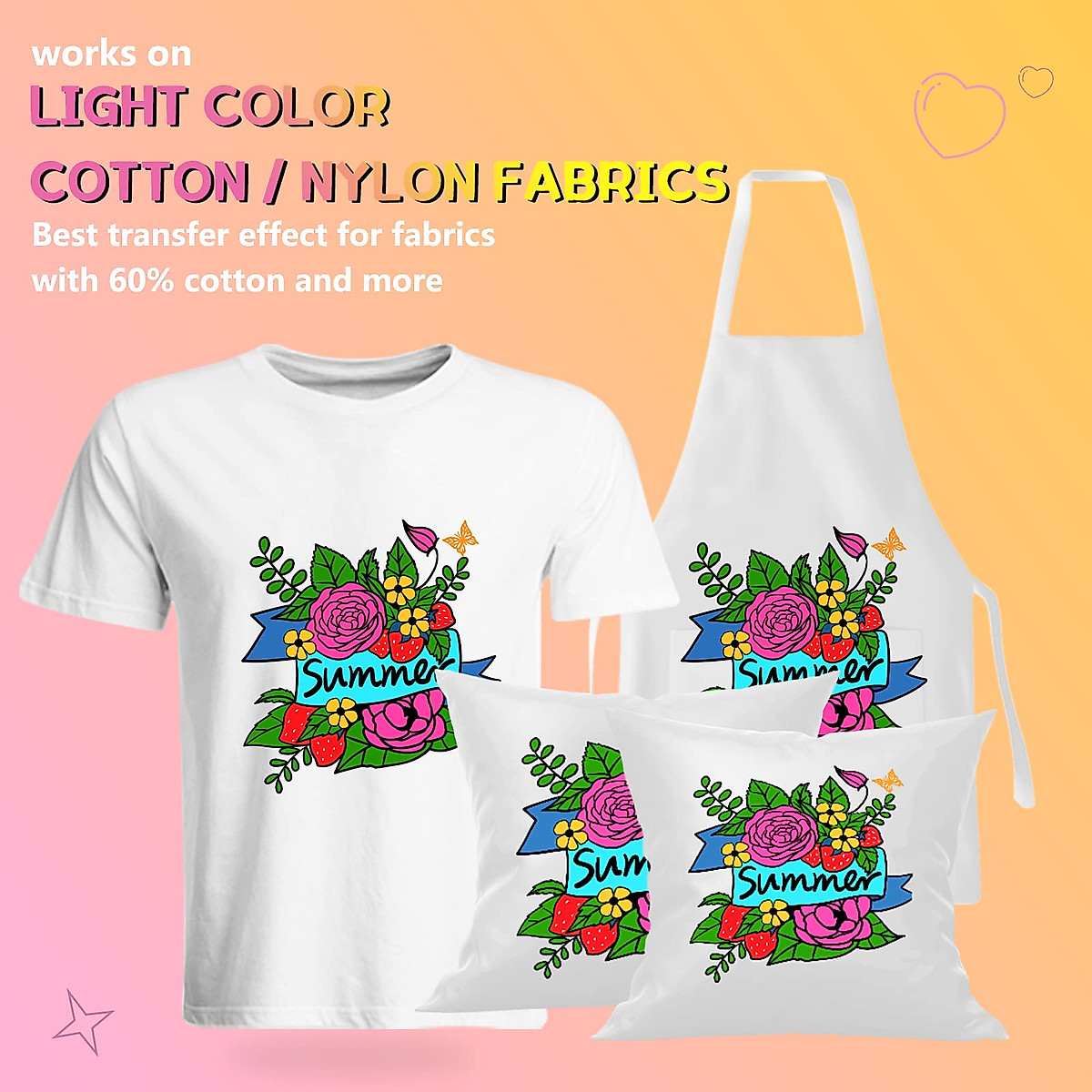 HTVRONT Heat Transfer Paper for Light T Shirts -25 Sheets 8.5x11" Iron on Transfer Paper for Inkjet & Laser Printer, Stretchable & Durable Printable Heat Transfer Vinyl, Easy to Use