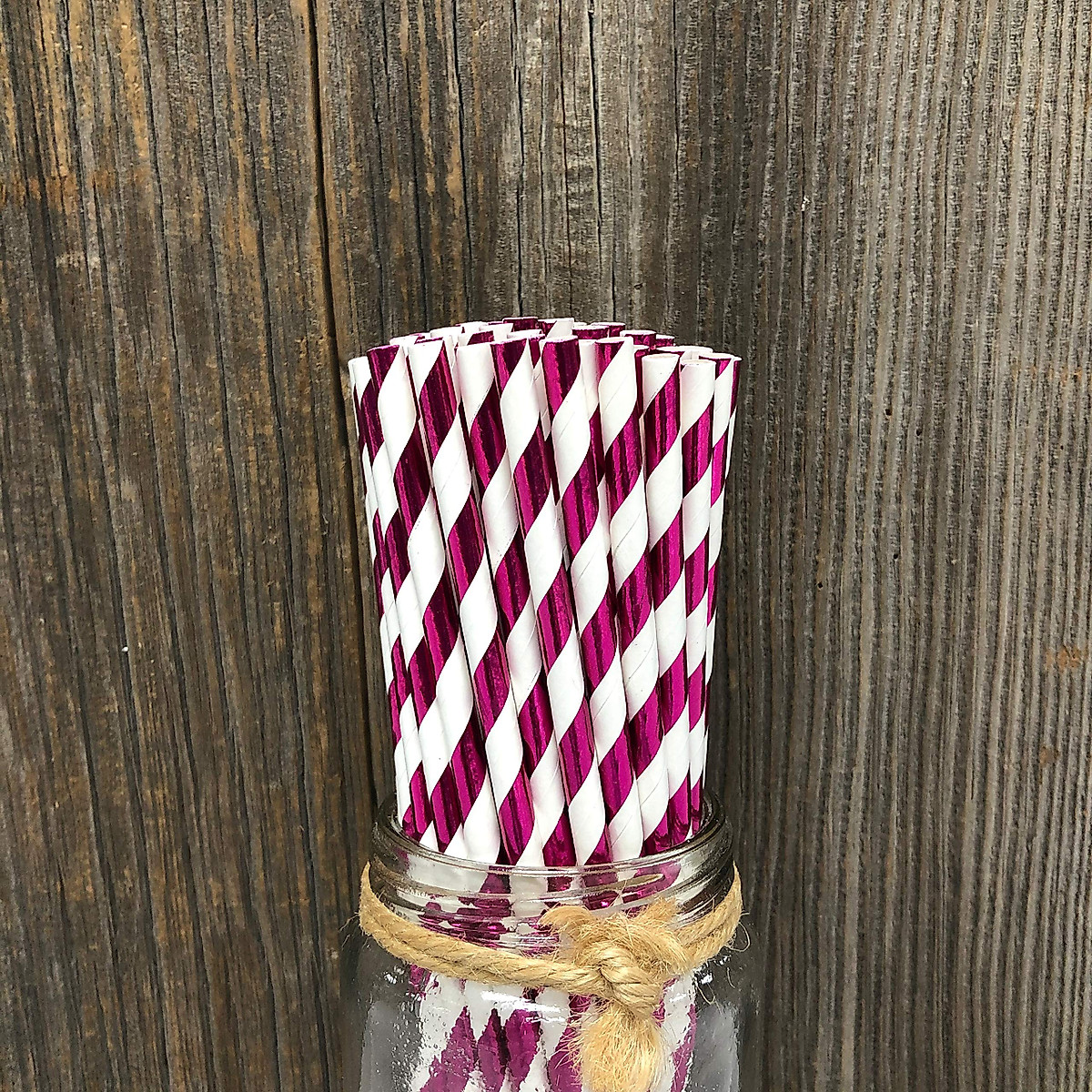 Foil Paper Straws - Hot Pink and White - Stripe Foil Paper Straws - Birthday, Valentine, Glam Party Supply - 100 Pack Outside the Box Papers Brand
