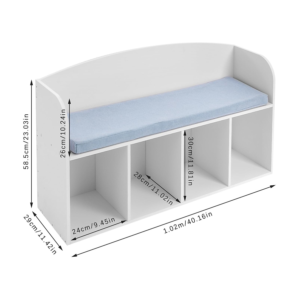 TFCFL Kids Bookshelf with Reading Nook, Book Display Case with Soft Cushion, Storage Bench with Book Rack, Low Square Book Cabinet, for Living Room Bedroom Decor Books