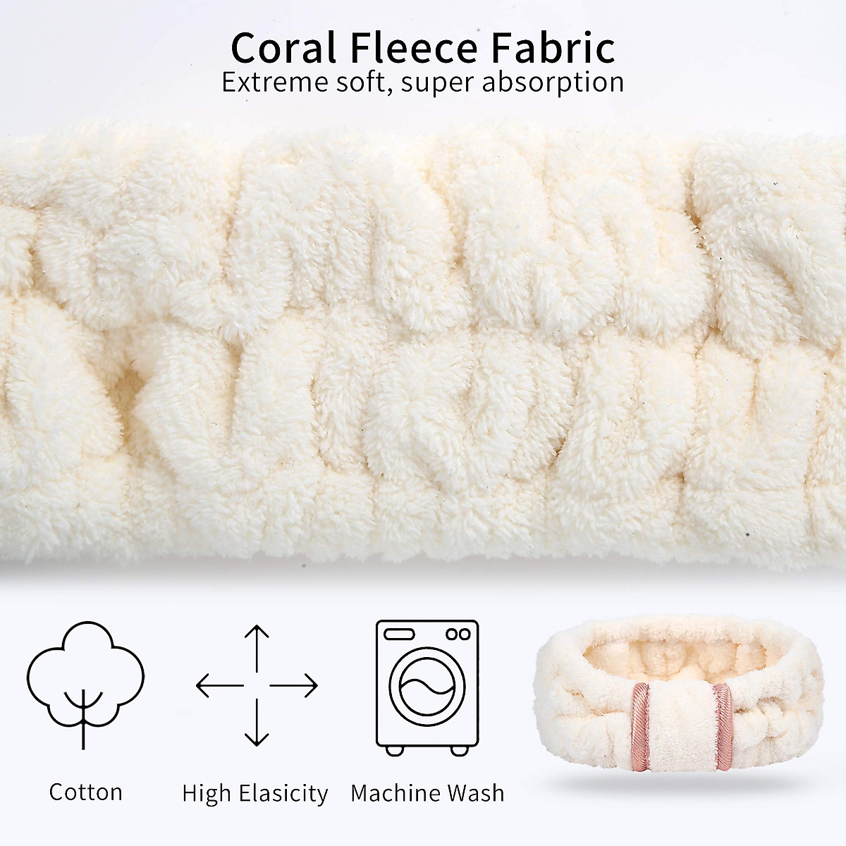 DOOBO 3 Pack Spa Headbands Microfiber SkinCare Face Wash Headband Facial Headband Makeup Towel Headbands for Women for Washing Face(White, Gray, Khaki)