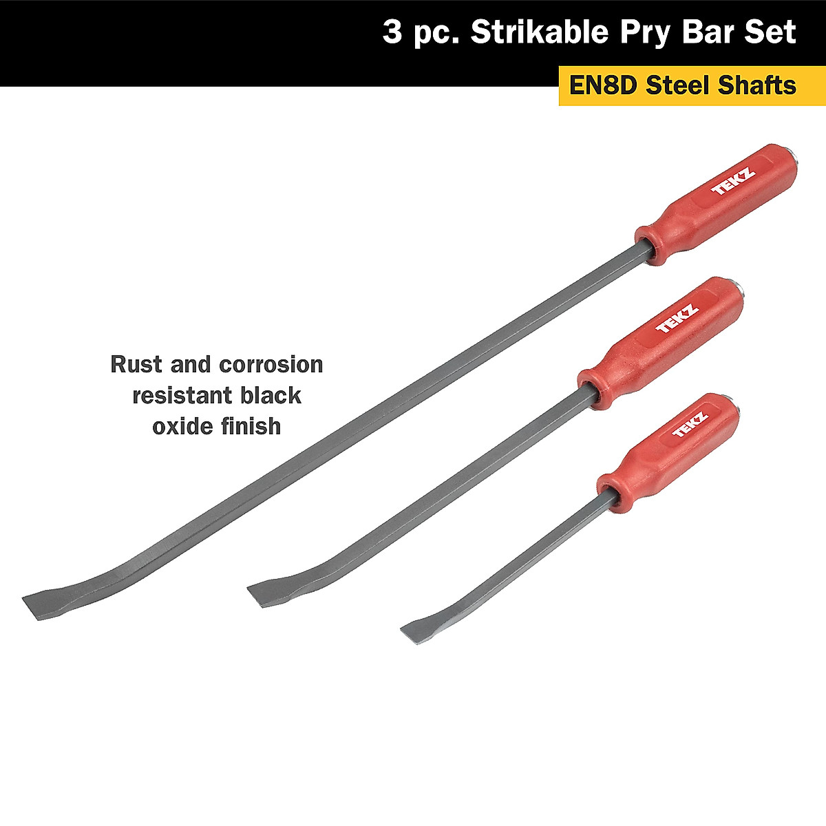 Tekz 17113 3-Piece Angled Tip Pry Bar Set with Strike Cap Handle