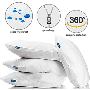 Waterproof Pillow Protector Standard Size Zippered 4 Pack 20 x 26 inch White Pillow Protector Feather Proof Pillow Covers Encasement Pillow Case White