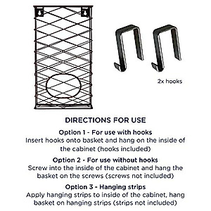 Gourmet Basics by Mikasa Plastic Bag Holder Basket with Removable Hooks, One size, Antique Black