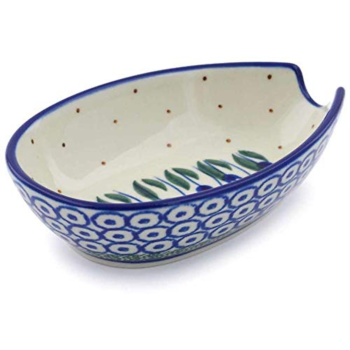 Polish Pottery 4½-inch Spoon Rest made by Ceramika Artystyczna (Water Tulip Theme) + Certificate of Authenticity