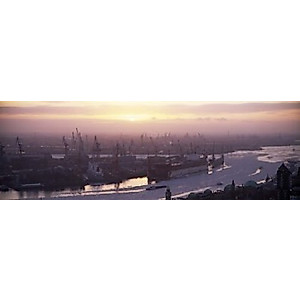 High angle view of container ships in the river Elbe River Landungsbrucken Hamburg Harbour Hamburg Germany Poster Print (18 x 6)