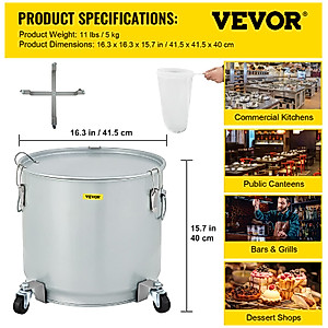 VEVOR Fryer Grease Bucket, 8 Gal/30 L, Coated Carbon Steel Oil Filter Pot with Caster Base, Oil Disposal Caddy with 62 LBS Capacity, Transport Container with Lid Lock Clip Nylon Filter Bag, Silver