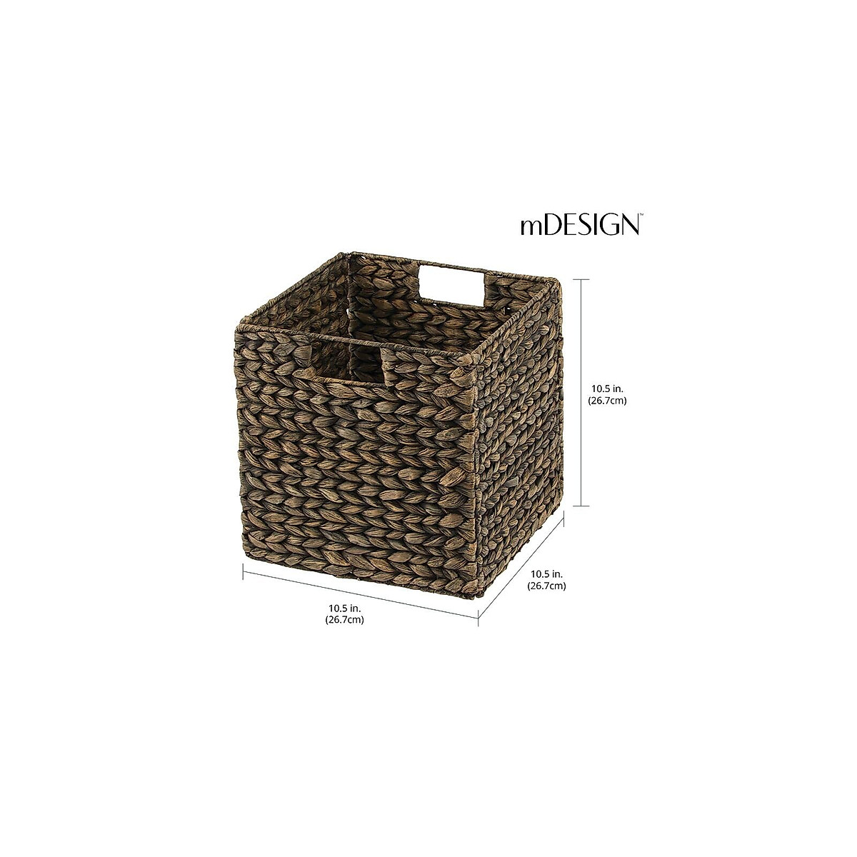 mDesign Natural Woven Hyacinth Cube Organizer Basket with Handles, Storage for Bathroom, Laundry Room Shelf or Nursery - Perfect for Cubby Storage Units - Hold Blankets and Books - 2 Pack, Black Wash