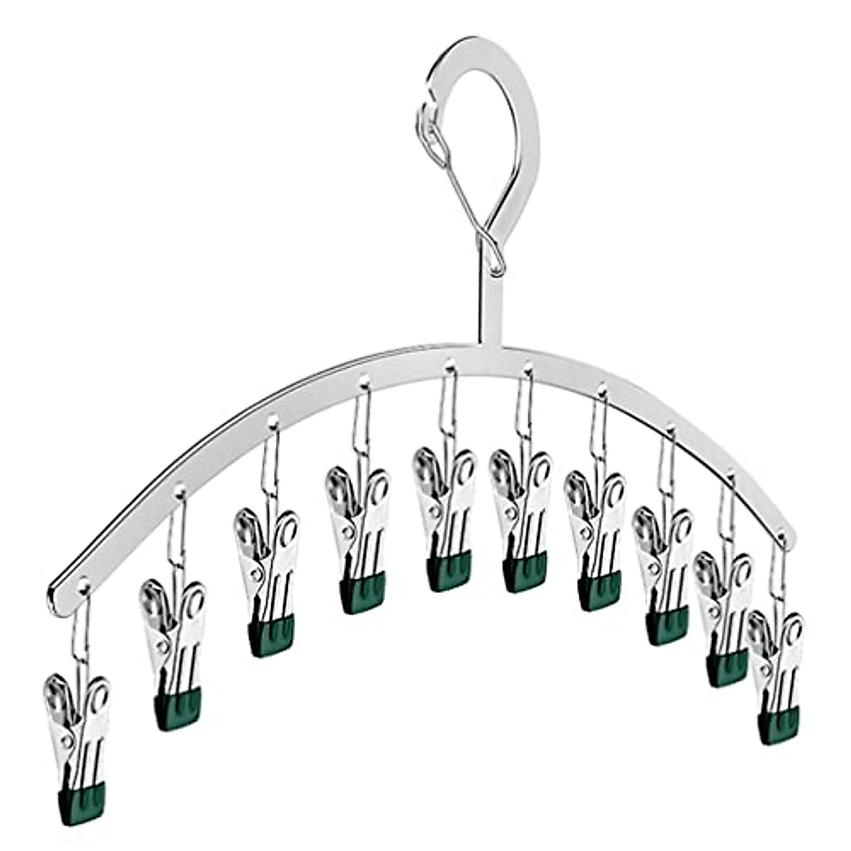 Alipis Metal Hangers Laundry Drying Rack Stainless Steel Sock Dryer Hanger with 10 Clips Windproof Underwear Drip Hangers for Baby Clothes Bras Hat Towels Diapers Hat Hanger(Hook Style Random)