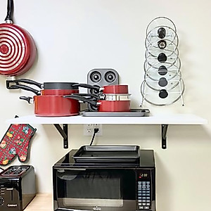 Evelots 6 Pot Lid Organizer for Cabinet Door or Pantry Wall - Closet Door Pots and Pans Lids Holder - Glass or Metal Pan Covers Cabinet Organizer Kitchen Storage - White 6 Tier Lid Rack