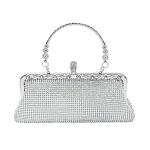 Carwales Silver Clutch Purse Rhinestone Purses for Women Evening Wedding Party Bridal Handbag Elegant Formal Evening Bag(Silver)
