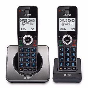 AT&T GL2101-2 DECT 6.0 2-Handset Cordless Home Phone with Call Block, Caller ID, Full-Duplex Handset Speakerphone, 2" White Backlit Display, Lighted Keypad (Graphite & Black)