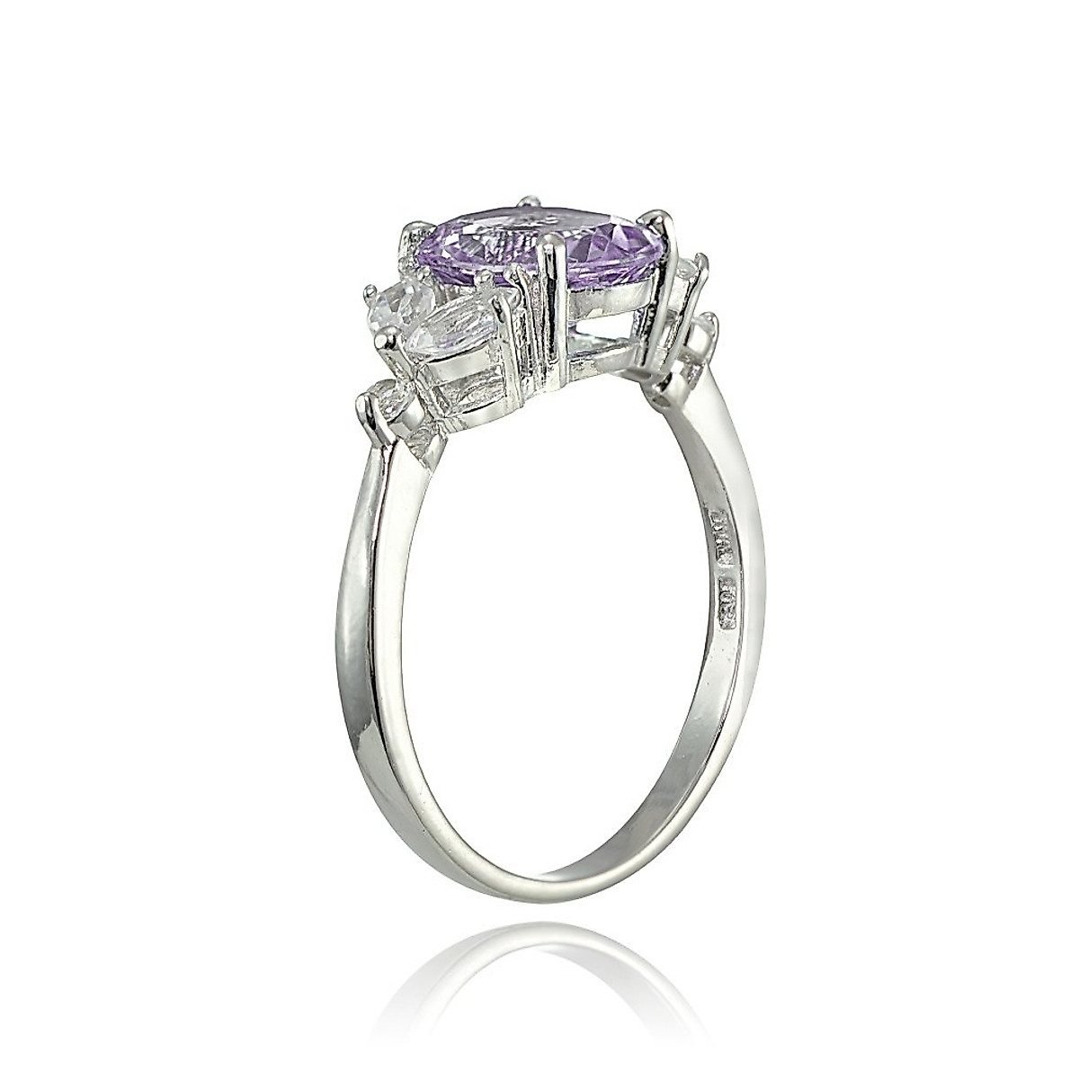 Ice Gems Sterling Silver Amethyst and White Topaz Oval Ring Size 10