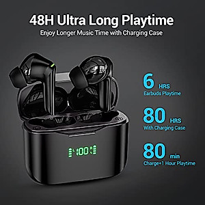 Ear buds Wireless Bluetooth Earbuds,Noise Cancelling Wireless Earbuds with 4 Micro,80H Long Playtime IPX7 Waterproof HiFi Stereo Bluetooth 5.3 Headphone for Android iOS Cell Phone/Computer /Laptop