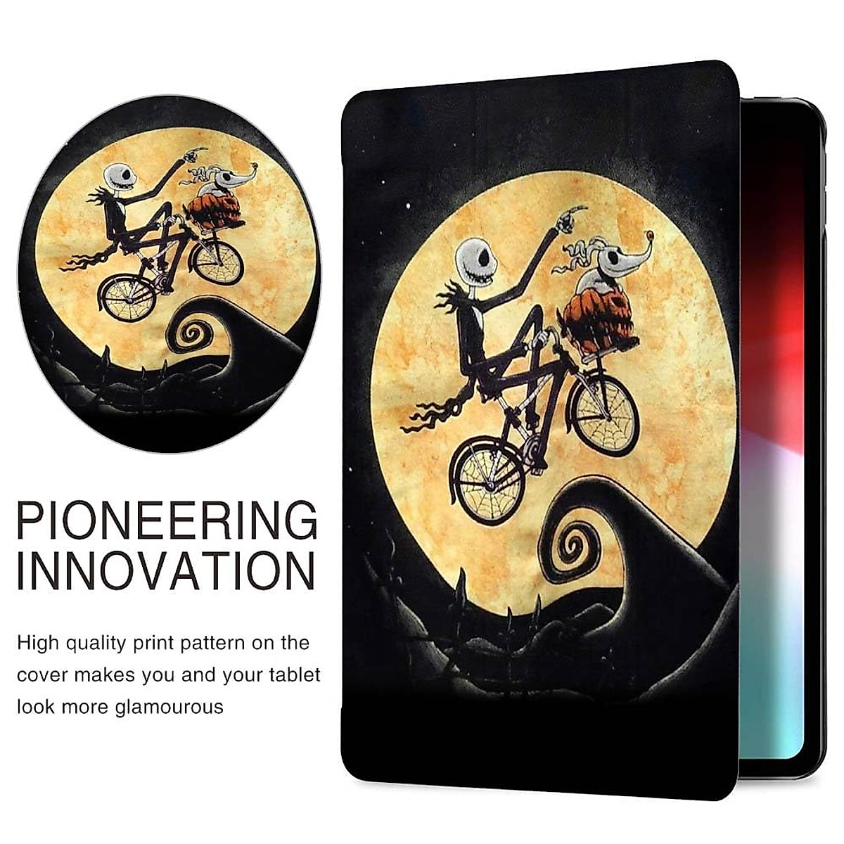 Christmas Tablet Case for Samsung Galaxy Tab S7 FE/S8 Plus 2022/S7 Plus Case 12.4 Inch,Cartoon Pattern Halloween Design Cases, PU Leather Folio Xmas Back Cover Funda for SM-X800 X806 T970 T975, Bike
