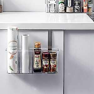 HIEEY Over the Cabinet Door Organizer Holder,Spice Organizer for Cabinet,Wall Mounted Storage Rack Hanging Shelf for Kitchen Cabinet,Pantry Door or Bathroom Shower Cosmetic(Transparent,Three grid)