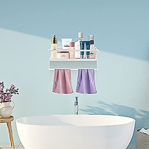 evron Shower Shelves Towel Bar Rack,Hanging Shower Caddy with Hooks for Hanging Sponge,Adhesive&Mounting Bath Toy Organizer Metal,College Dorm Room Essentials for Girls