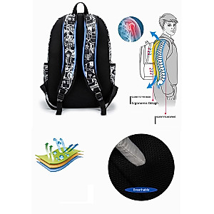 Ozmego Boys School Backpacks Midlle School College Bookbag for Teens Boys Girls (Black Print)