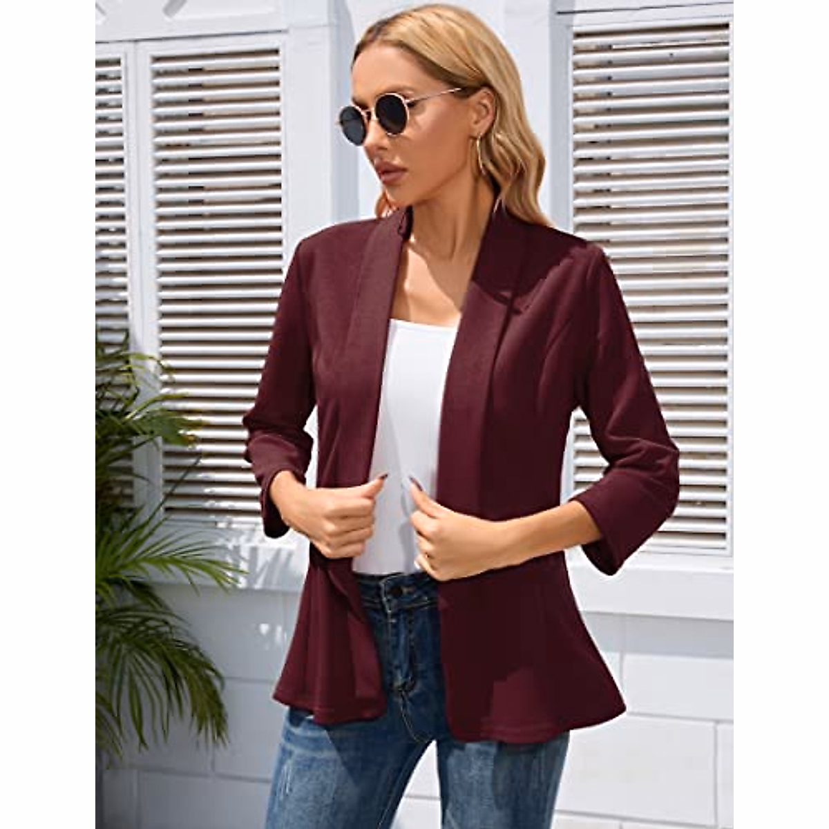 KOJOOIN 3/4 Sleeve Blazers for Women Business Casual Blazers for Work Lightweight Blazers Suit Jackets Grape Purple XL