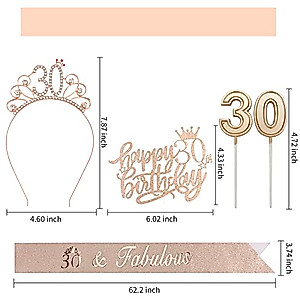 Hapdoo 30th Birthday Decorations women, Including 30th Birthday Rhinestone Headband Crown, 30&Fabulous Sash with Pearl Pin, Happy Birthday Cake Topper and Number Candles, 30th Birthday Gifts for women