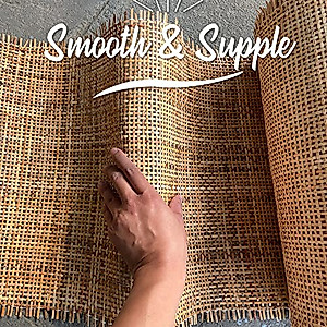 MINHKUST 14" Width Natural Brown Dark Square Rattan Cane Webbing Roll 3 Feet Length for Caning Projects, Pre-Woven Radio Mesh Cane Webbing Sheet for Furniture, Chair, Table, Ceiling (3 FEET)
