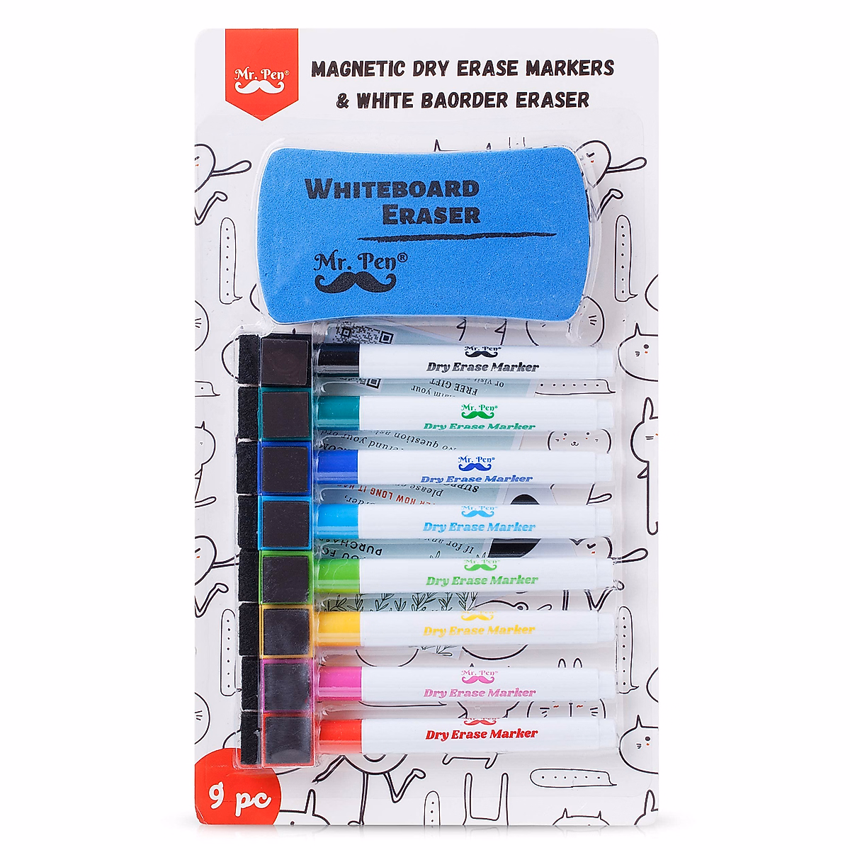 Mr. Pen- Magnetic Dry Erase Markers, 8 Pack with 1 Dry Erase Eraser, Dry Erase Markers Magnetic, Dry Erase Markers with Magnet, Dry Erase Magnetic Markers, Dry Erase Pens Fine Tip, Fine Tip Dry Erase