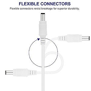 Dericam DC 12V 2A Power Supply Adapter, Wall Charger, 5ft/1.5m Power Cord, Fits DVR/NVR/IP/CCTV Camera, 5.5x2.1mm Size Connector, Input AC 100-240V, Output DC 12V 2A, US Plug, White