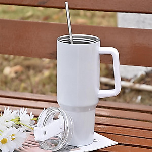 AGH 40 oz Sublimation Tumbler with Handle, 2 Pack Shimmer Glass Cups with Straw and Lid, Sublimation White Tumblers Blanks