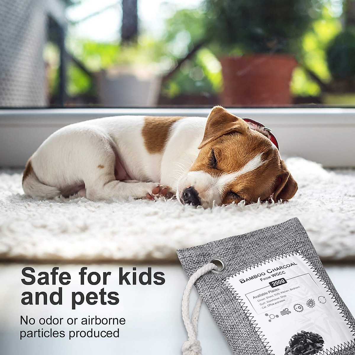 WGCC Bamboo Charcoal Air Purifying Bag 8 Pack, Activated Charcoal Bags Odor Absorber, Natural Car Air Freshener, Moisture Absorber for Closet, Shoe, Car, large Room, Pet Safe (4x75g, 4x200g)