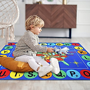 Capslpad Kids Rug USA Map Kids Play Rug 6'6"x 5' Large Size ABC Alphabet Educational Learning Classroom Area Rug Non Skid City Road Car Rug Play Mat for Children Bedroom Playroom Nursery Room