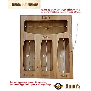 RUMI'S Ziplock Bag Storage Organizer for Drawer Bamboo Gallon, Quart, Sandwich, Great Value, Glad, Hefty Larger & More Practical Size: 13.5'' x 12.0'' x 3.0'' Inches. Golden Yellow 1 1.0 Count