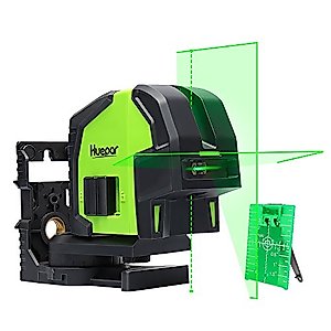 Cross Line Laser Level with 2 Plumb Dots- Huepar 8211G Professional Green Laser Beam Fan Angle of 130° Selectable Vertical & Horizontal Lines, Multi-Use Self-Leveling Alignment Laser Level