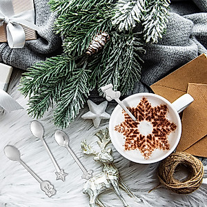 16 Pieces Christmas Spoon Set Christmas Stirring Spoon Creative Stainless Steel Coffee Spoon Tea Spoon Soup Spoon Dessert Spoon for Stirring Drink Mixing Milkshake Jam (4 Styles) (Silver)