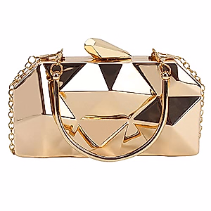Van Caro Womens Purses and Handbags Metal Evening Clutch Crossbody Bag Chain Geometric Tote Purse Square Shoulder Bag,Gold