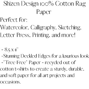 Shizen Design Watercolor Paper, 8.5 x 11 inch 200GSM Cotton Rag Paper Deckled Edge, Torn Paper, Handmade Paper Sheets for Drawing, Watercolor, Sketching